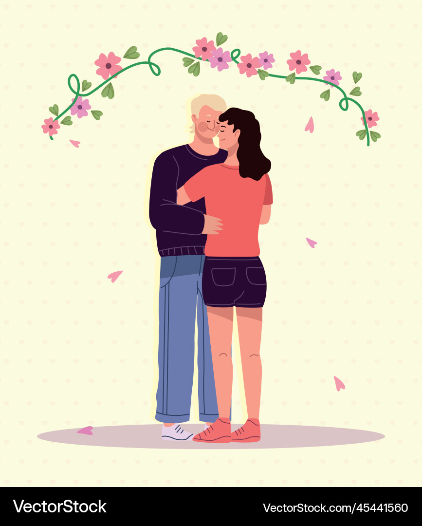 Lovers couple with floral frame Royalty Free Vector Image