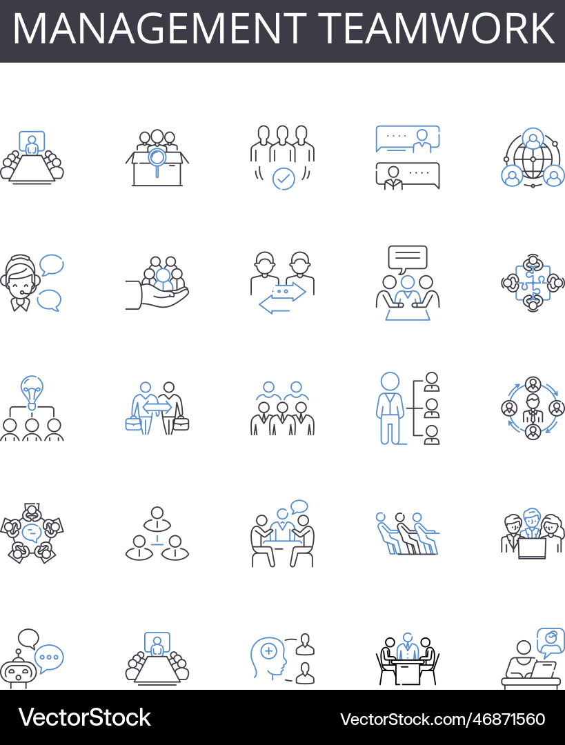 Management teamwork line icons collection Vector Image