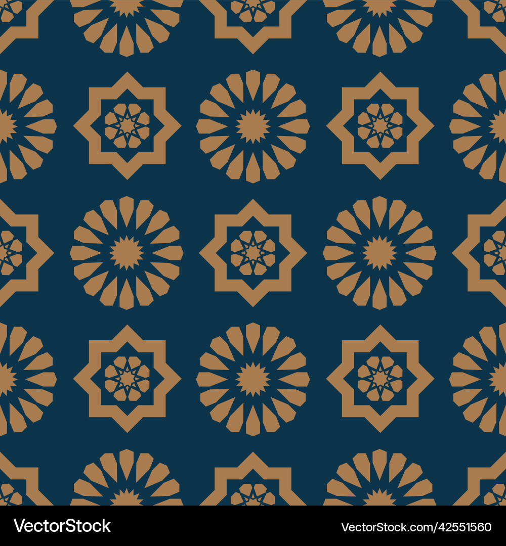 Moroccan mosque pattern in gold and blue color Vector Image