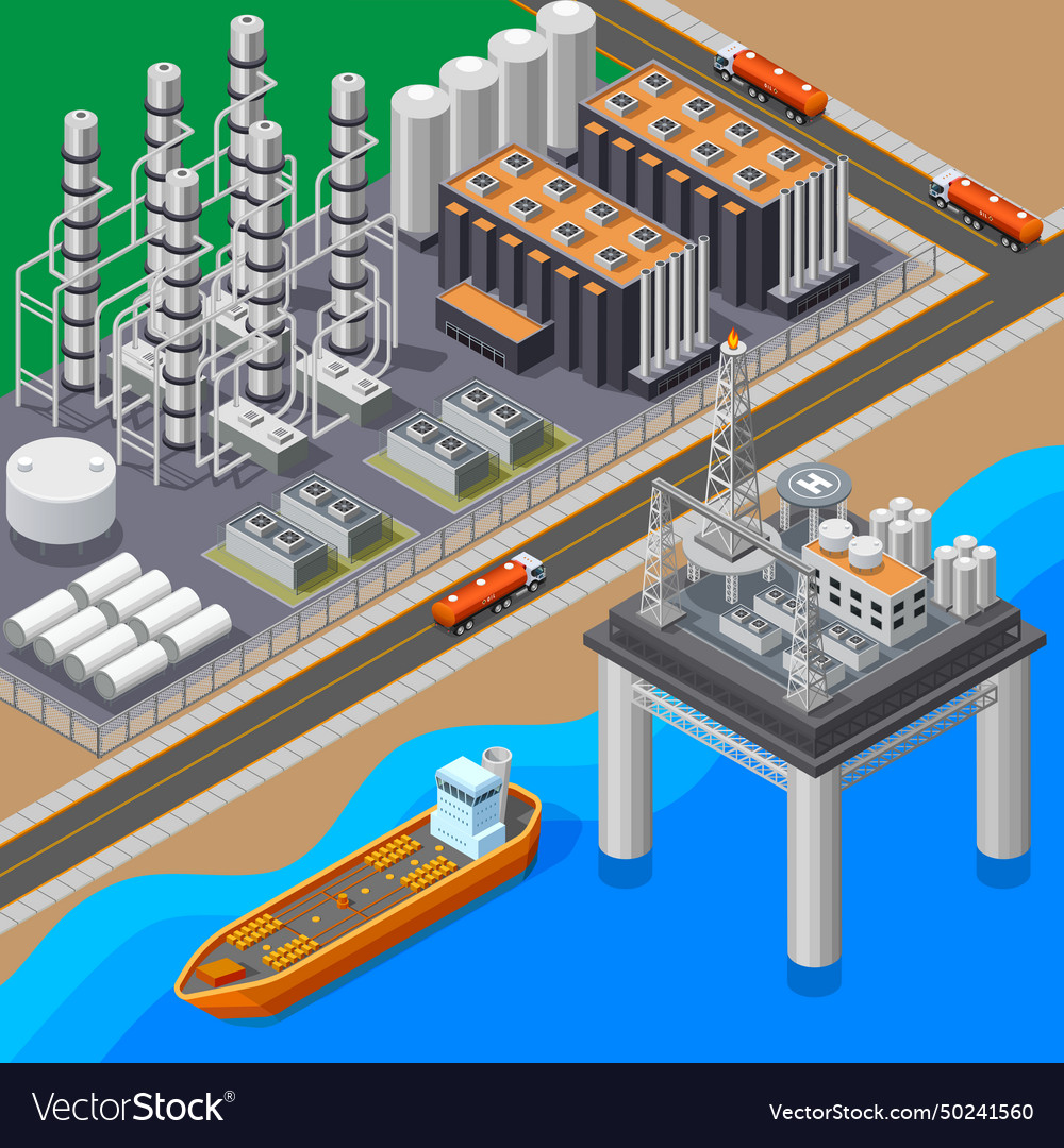 Oil isometric composition Royalty Free Vector Image