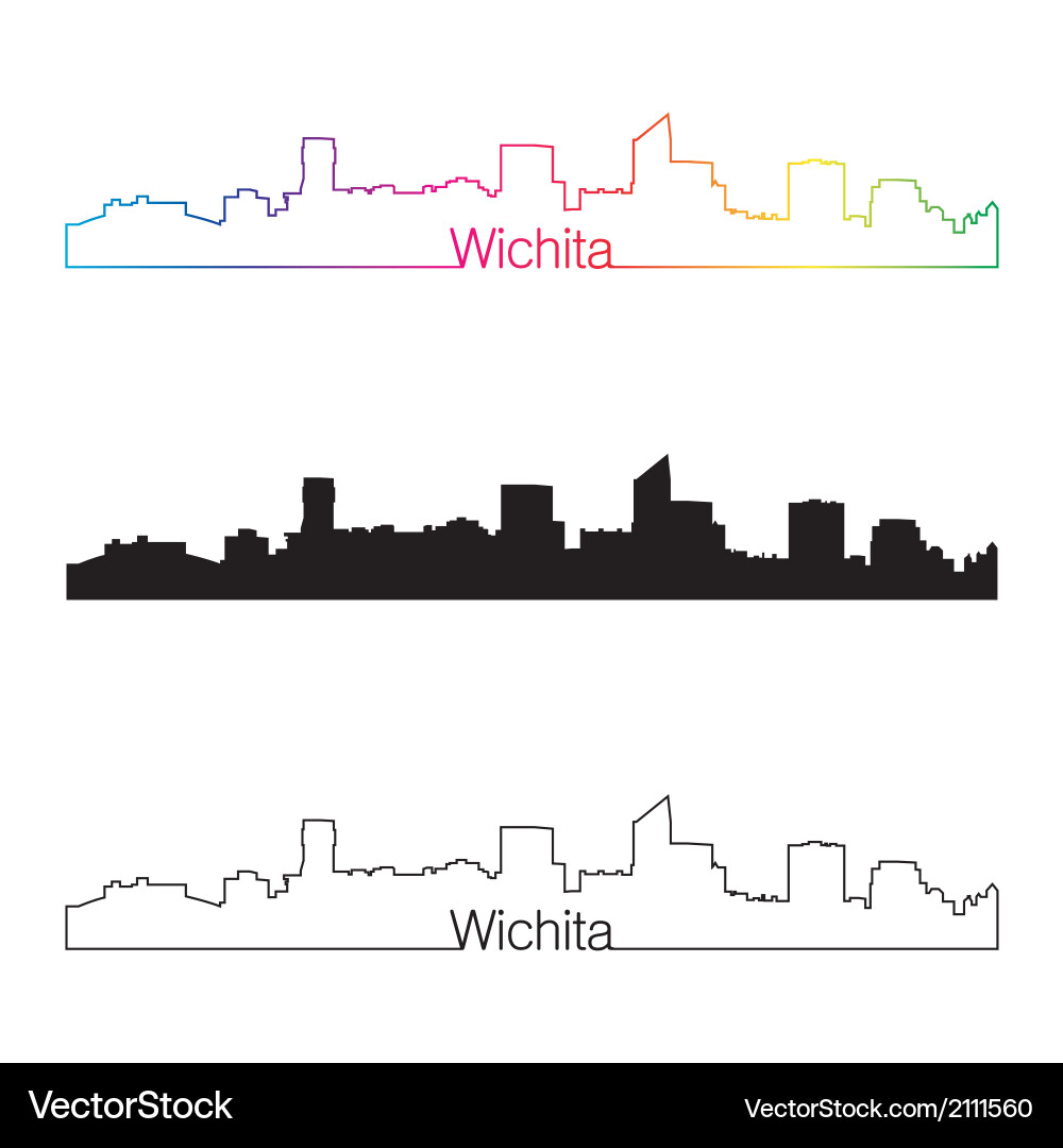 Wichita skyline linear style with rainbow Vector Image
