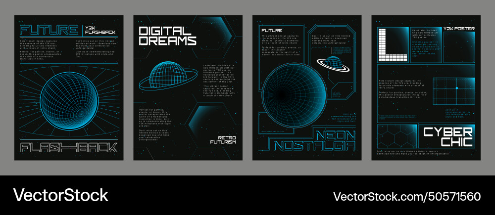 Y2k aesthetic space banners set Royalty Free Vector Image