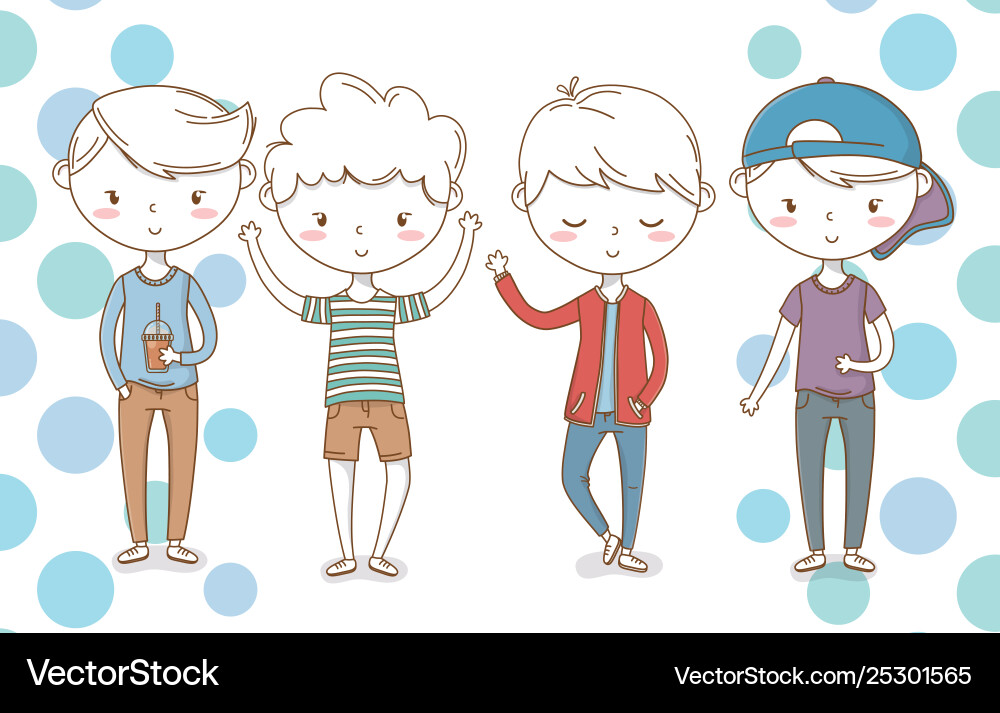 Beautiful little boys group characters Royalty Free Vector