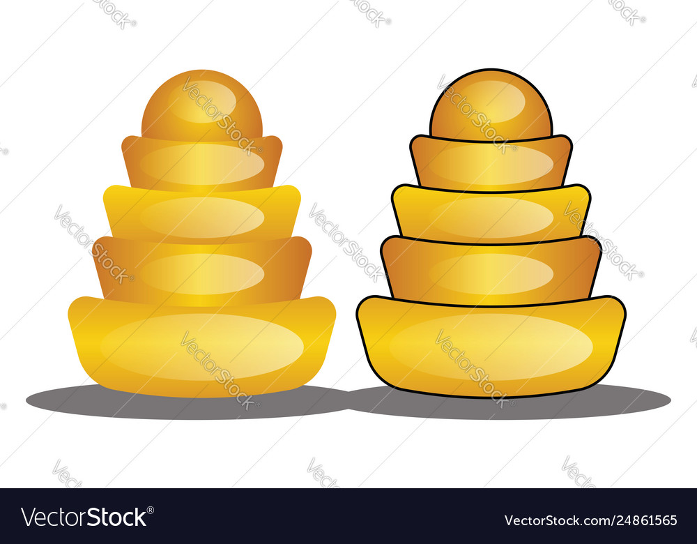 Chinese new year gold ingots on white background Vector Image