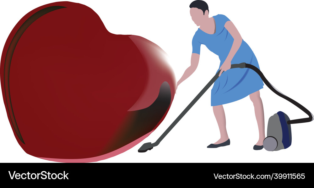 Cleaning lady cleans under heart design Royalty Free Vector