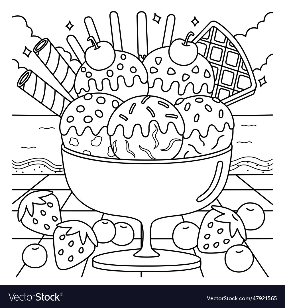 Ice cream on the beach summer coloring page Vector Image