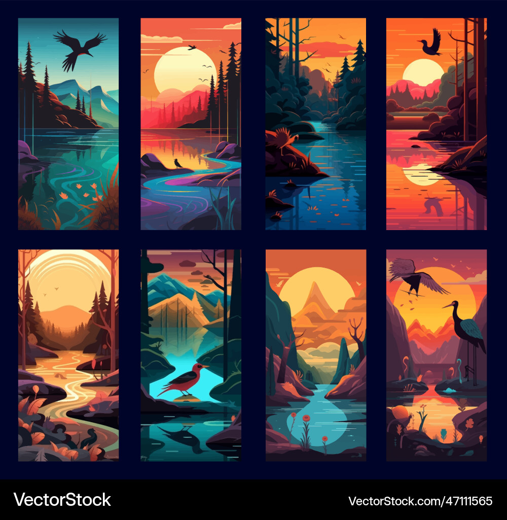 Natural scenery vertical banner set nature Vector Image