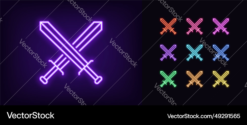 Outline neon sword battle icon glowing Royalty Free Vector