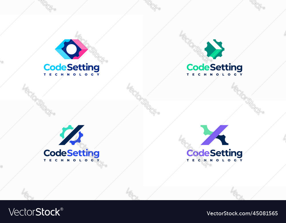 Set of code gear service logo designs concept Vector Image