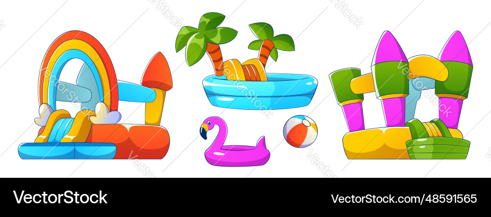 Summer water park inflatable slide and pool Vector Image