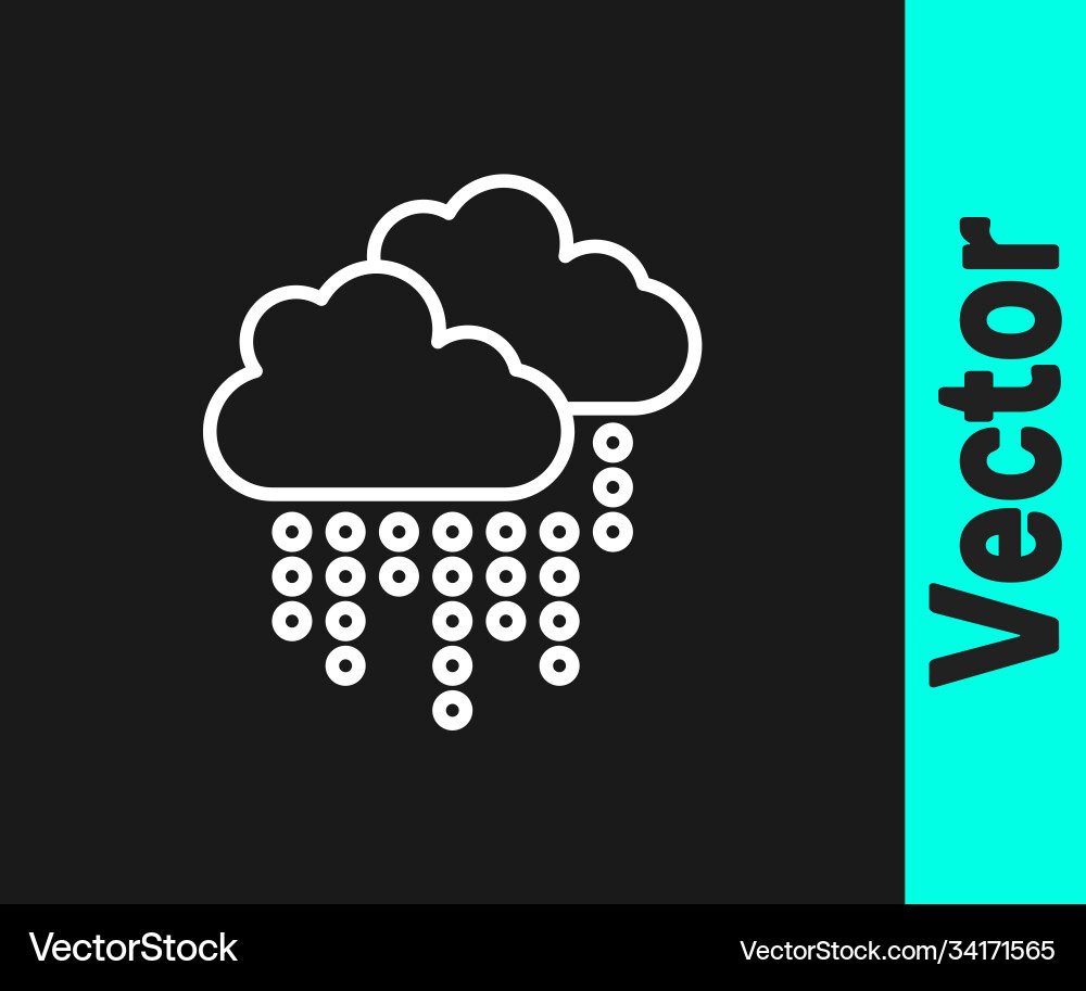 White line cloud with rain icon isolated on black Vector Image