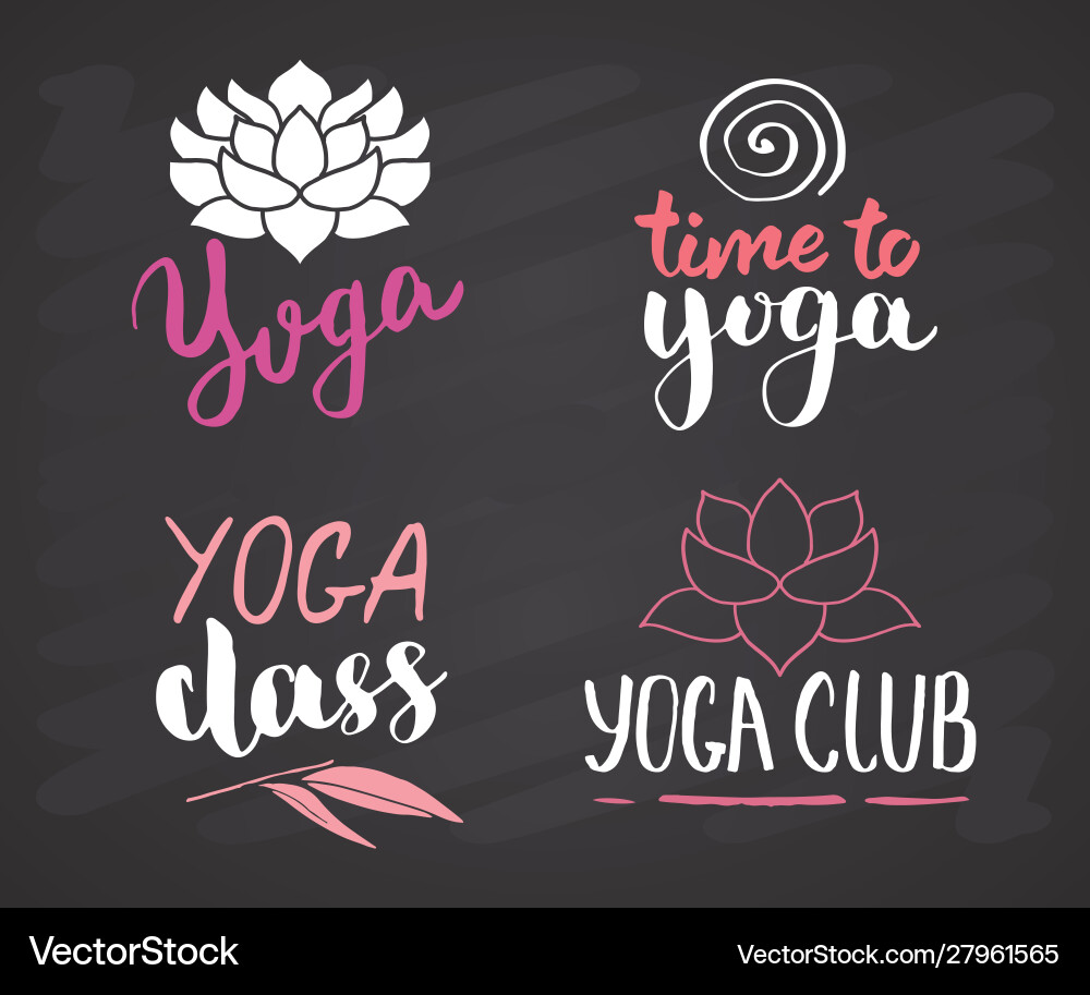 Yoga hand drawn labels set calligraphic Royalty Free Vector