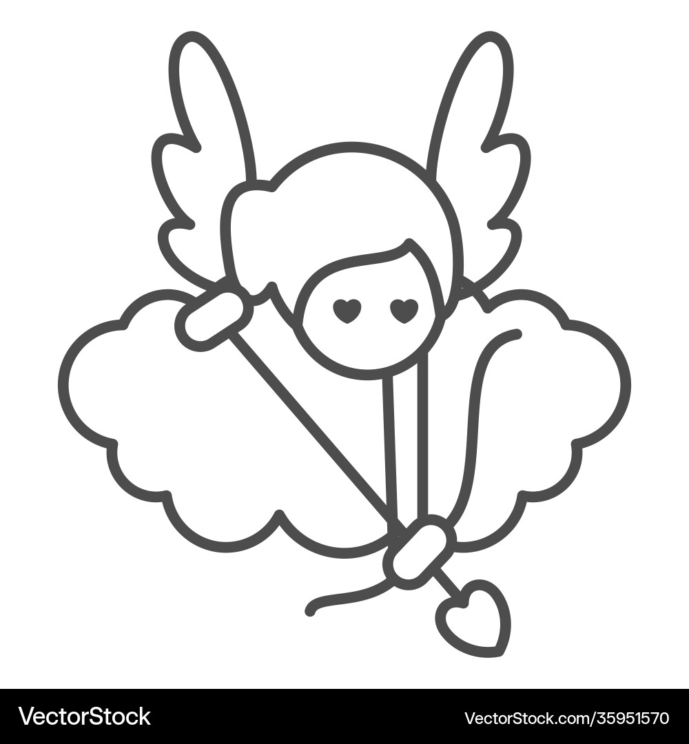 Angel with arrow and bow thin line icon Royalty Free Vector