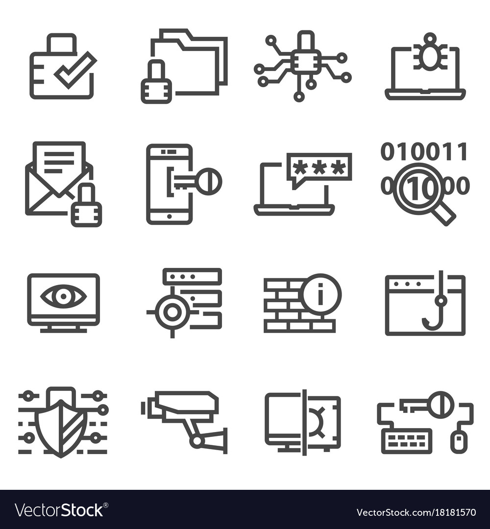 Computer network protection cyber security icons Vector Image