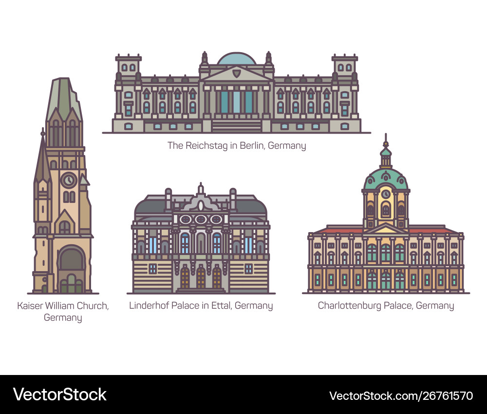 Germany or german architecture landmarks in line Vector Image