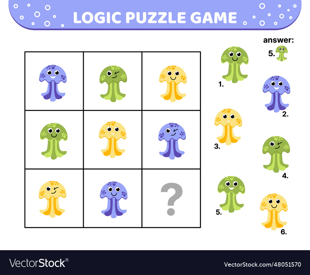 Logic puzzle game smiling jellyfish sea animal Vector Image