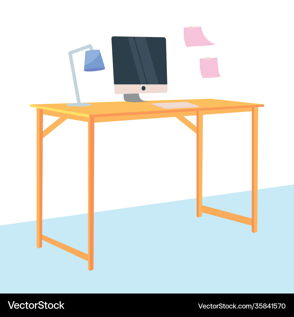 Modern desk with computer and lamp colorful Vector Image
