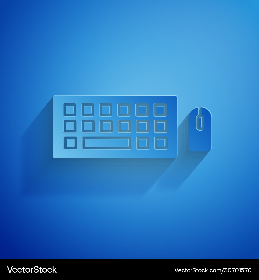 Paper cut computer keyboard and mouse icon Vector Image
