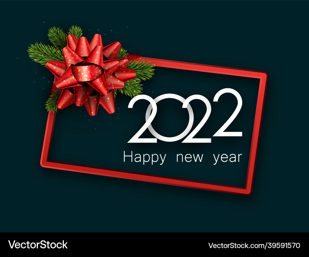 Red square frame with bow and white 2022 sign Vector Image