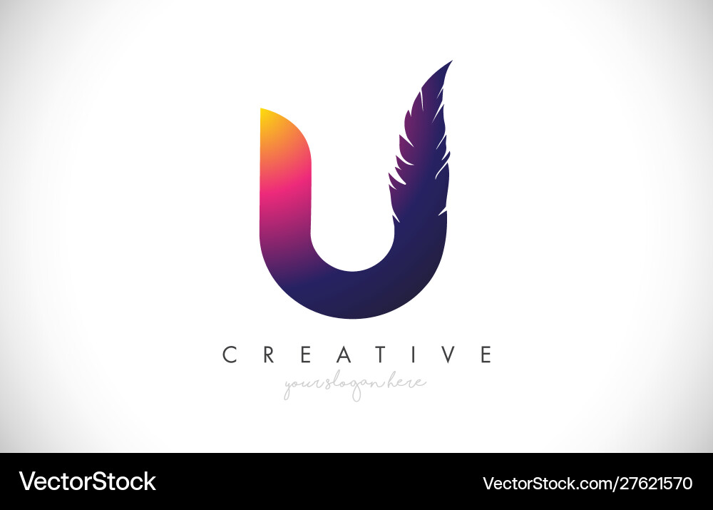 U feather letter logo icon design with feather Vector Image