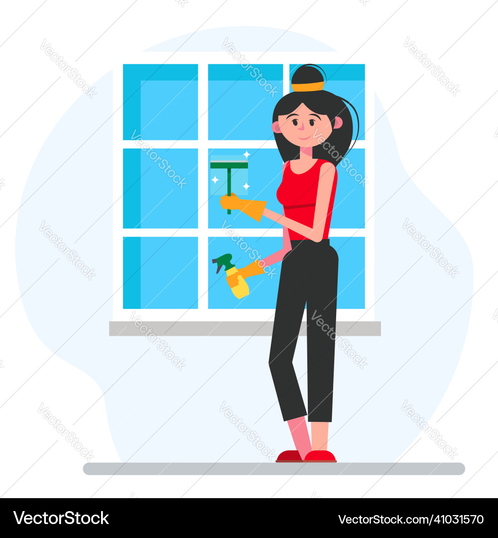 Woman making window cleaning in flat style Vector Image