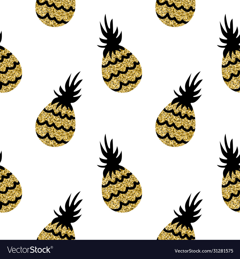 Golden glitter pineapple seamless pattern Vector Image
