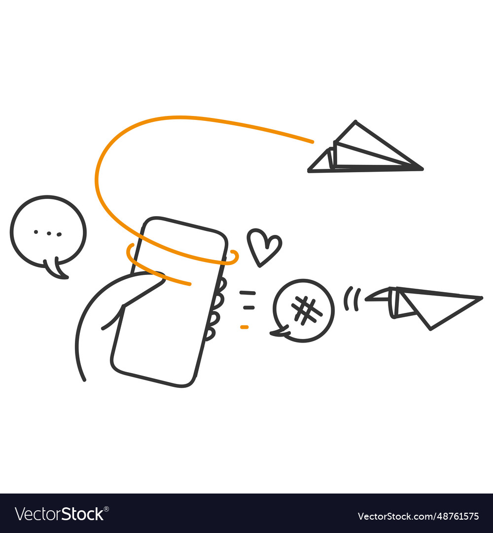 Hand drawn doodle mobile phone send flying paper Vector Image