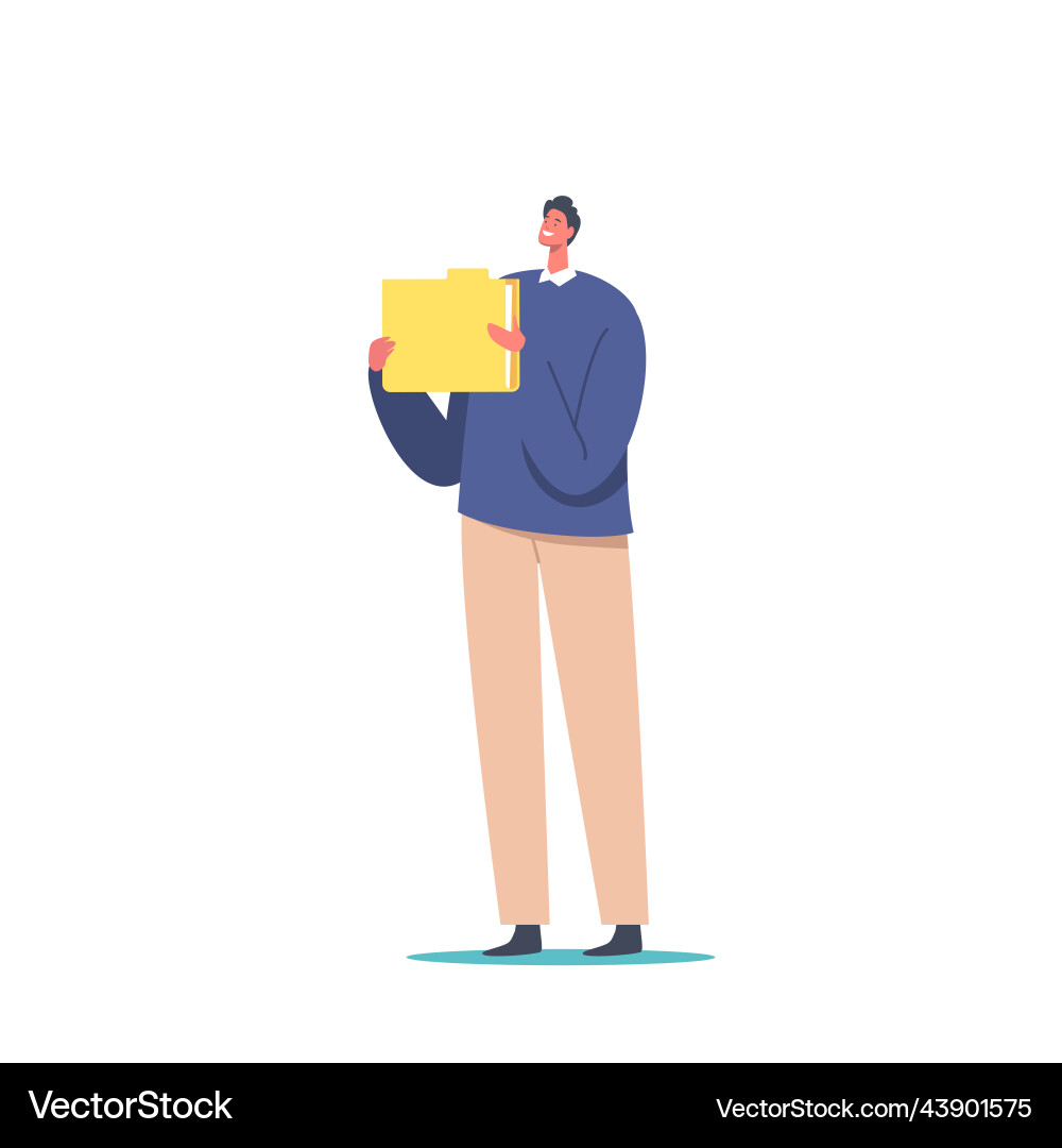 Male character with file folder isolated on white Vector Image