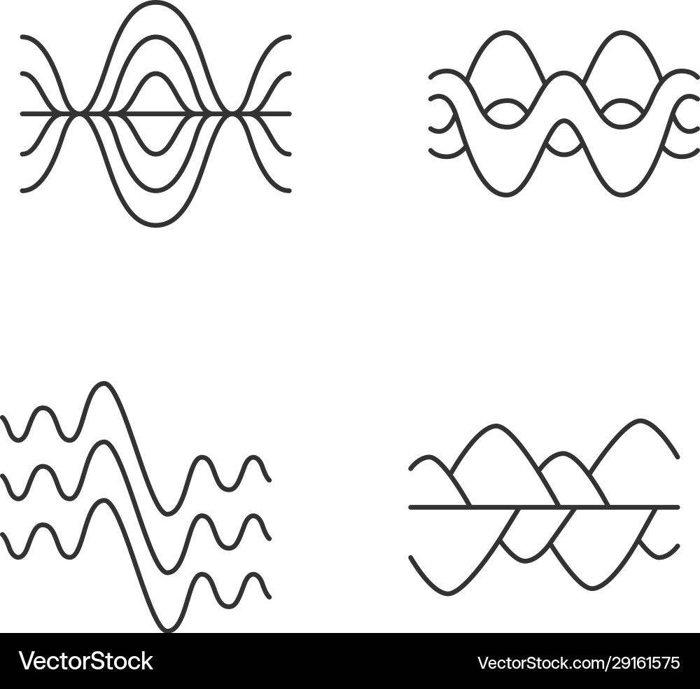 Sound waves linear icons set vibration noise Vector Image