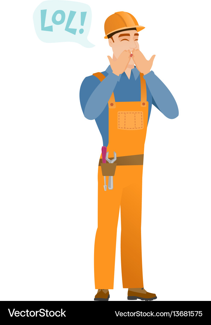 Young caucasian builder laughing out loud Vector Image