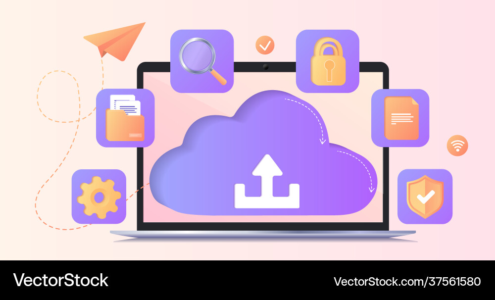 Banner with upload sign on laptop screen Vector Image