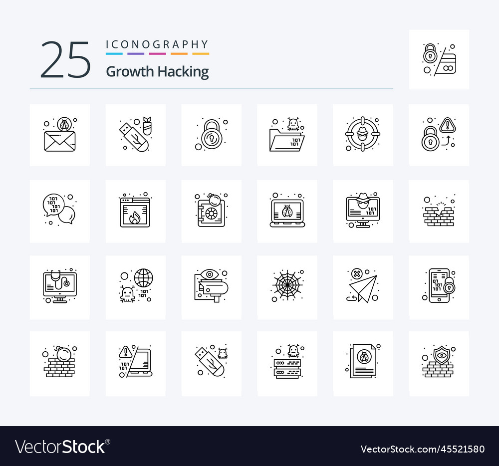 Hacking 25 line icon pack including cyber folder Vector Image