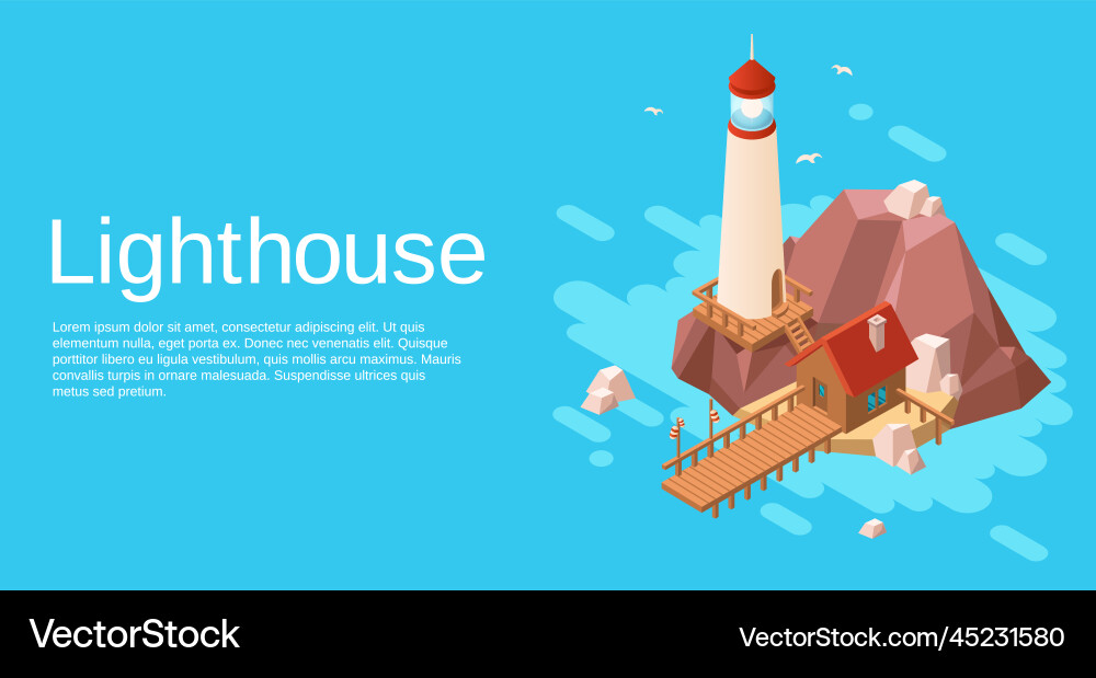 Isometric lighthouse with pier cliff island Vector Image