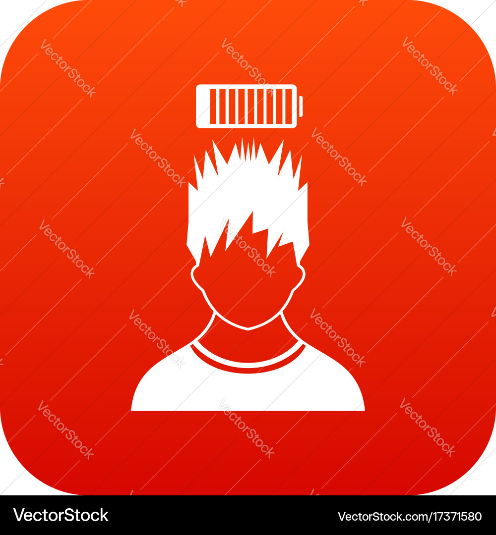 Man with low battery over head icon digital red Vector Image