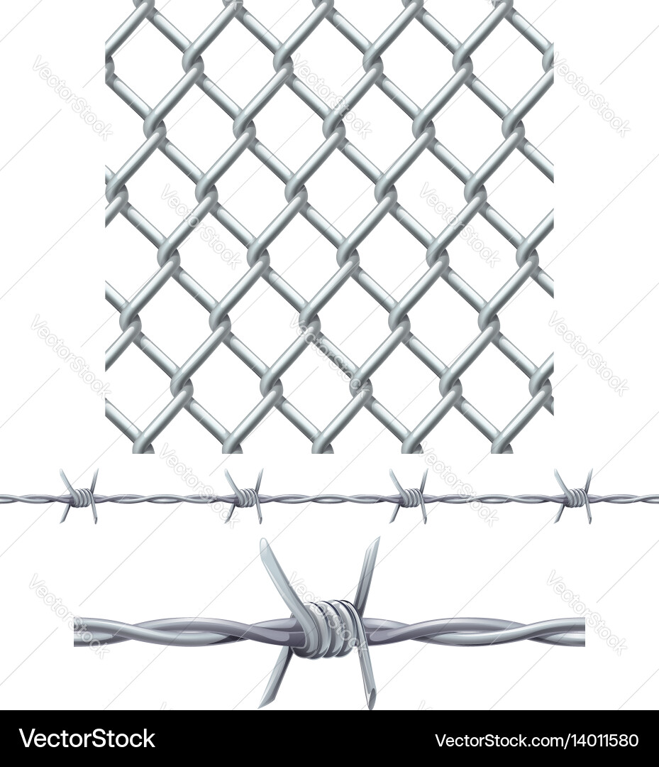 Seamless tiling fence and barbed wire Royalty Free Vector