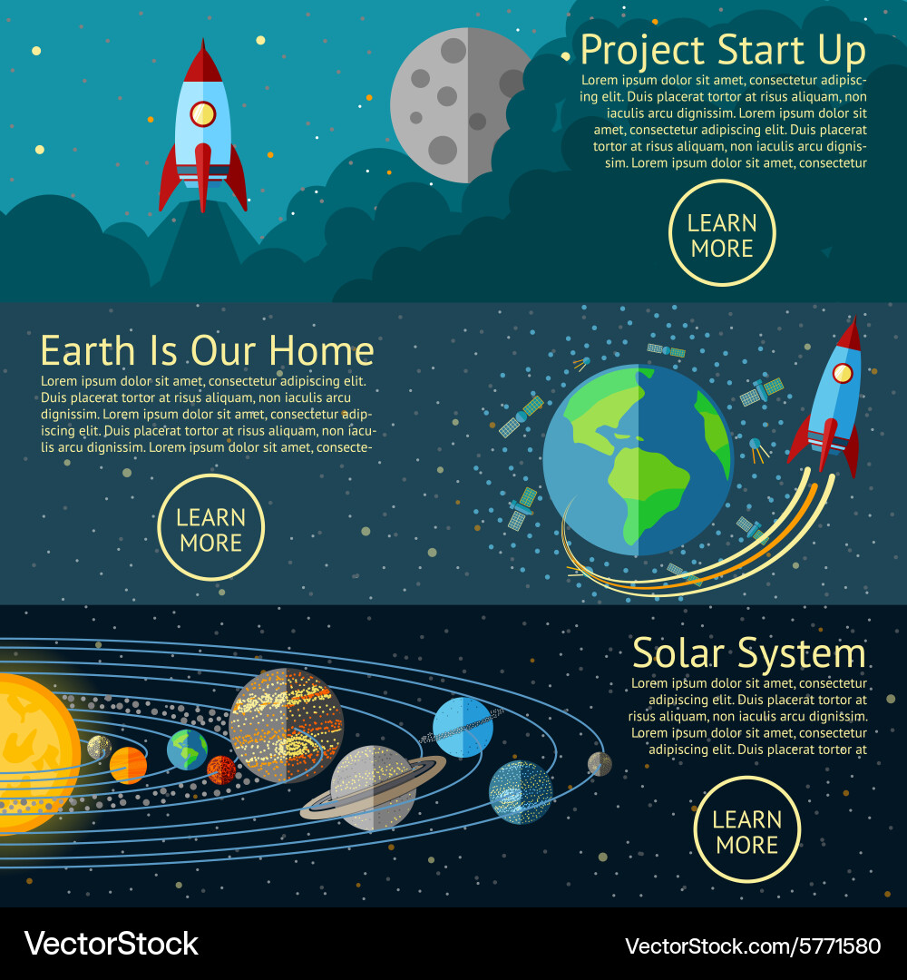 Set of space banners concepts - rocket start up Vector Image