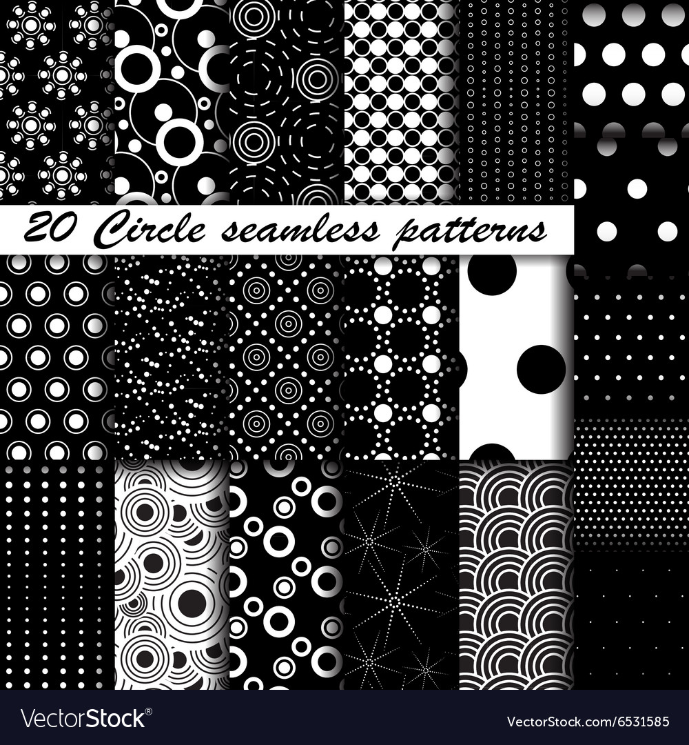 20 monochrome circle seamless patterns Royalty Free Vector