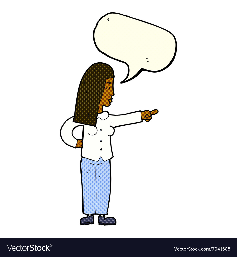 Cartoon Woman Pointing With Speech Bubble Vector Image