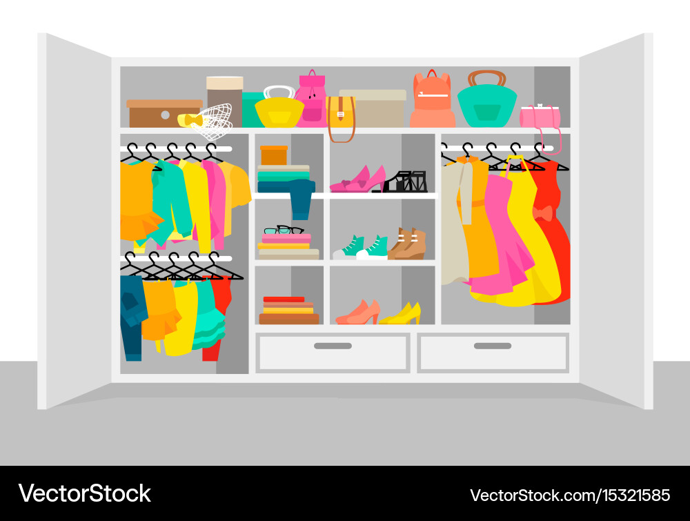 Colorful woman wardrobe elements concept Vector Image