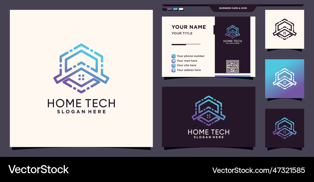 Home tech logo design with hexagon line art style Vector Image