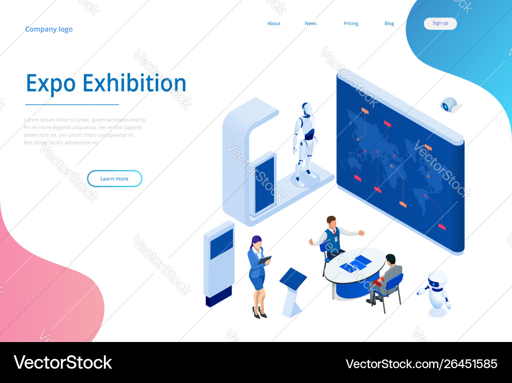 Isometric expo stands exhibition demonstration Vector Image