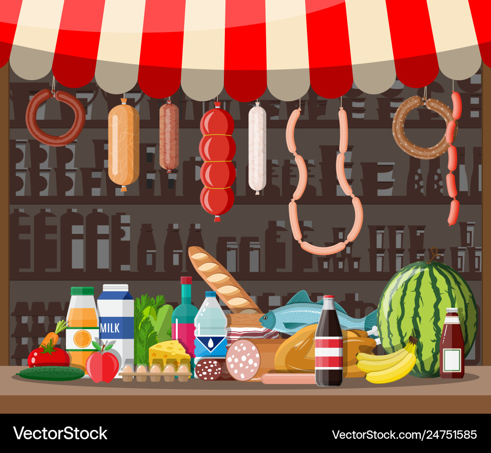 Market store interior with goods Royalty Free Vector Image