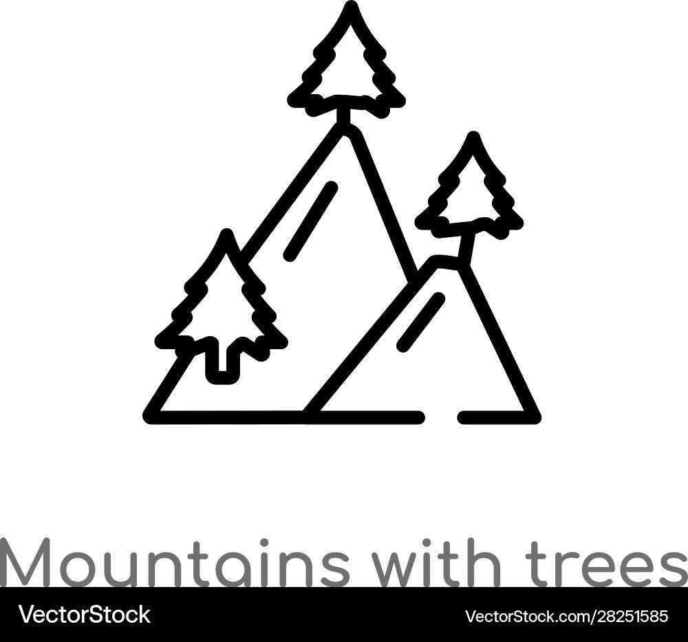Outline mountains with trees icon isolated black Vector Image