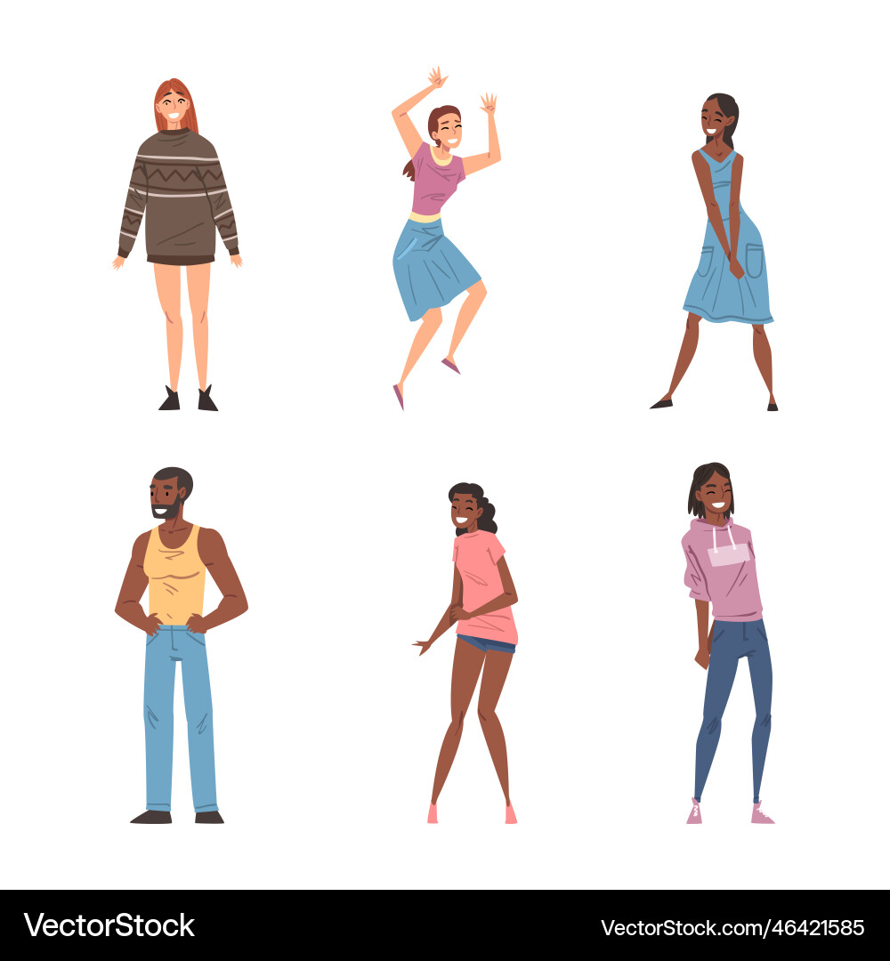 Positive people characters standing with smiling Vector Image