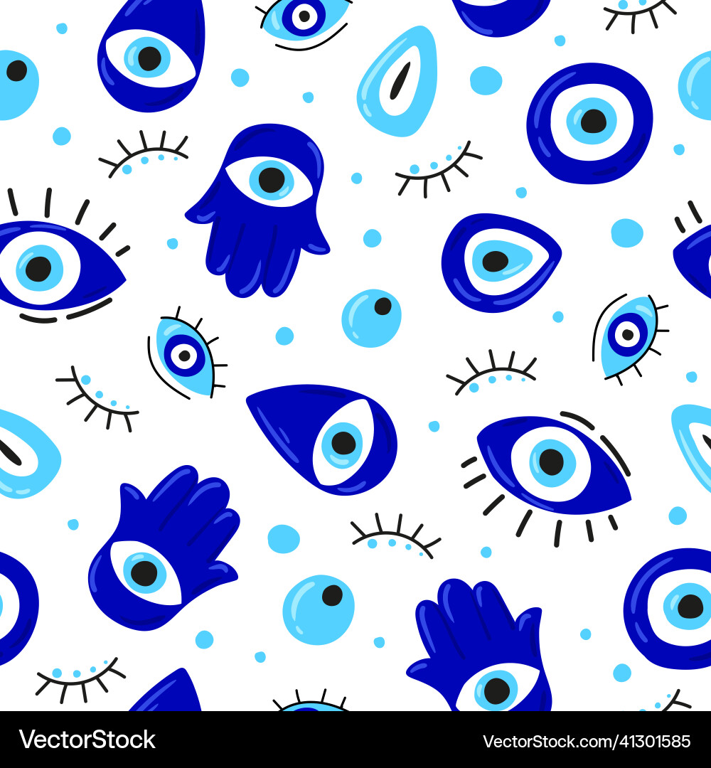 Seamless pattern with cartoon evil eyes blue Vector Image