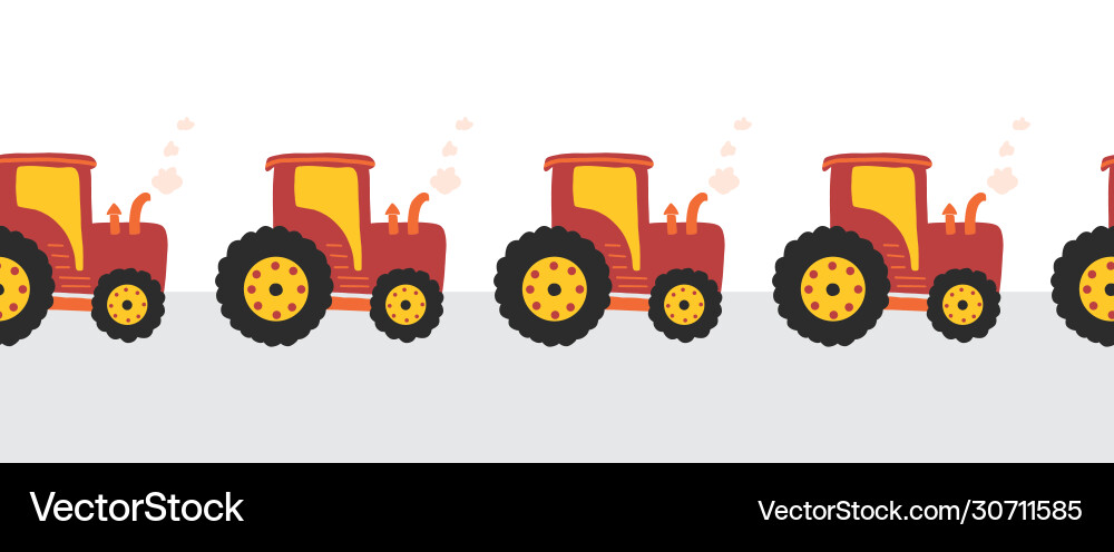 Tractors seamless border repeating kids Royalty Free Vector