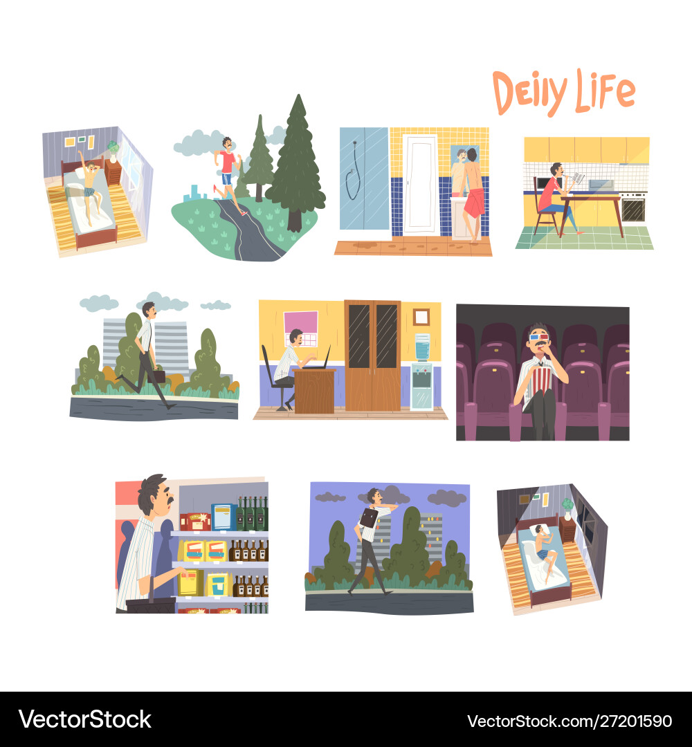 Businessman character daily routine set man Vector Image