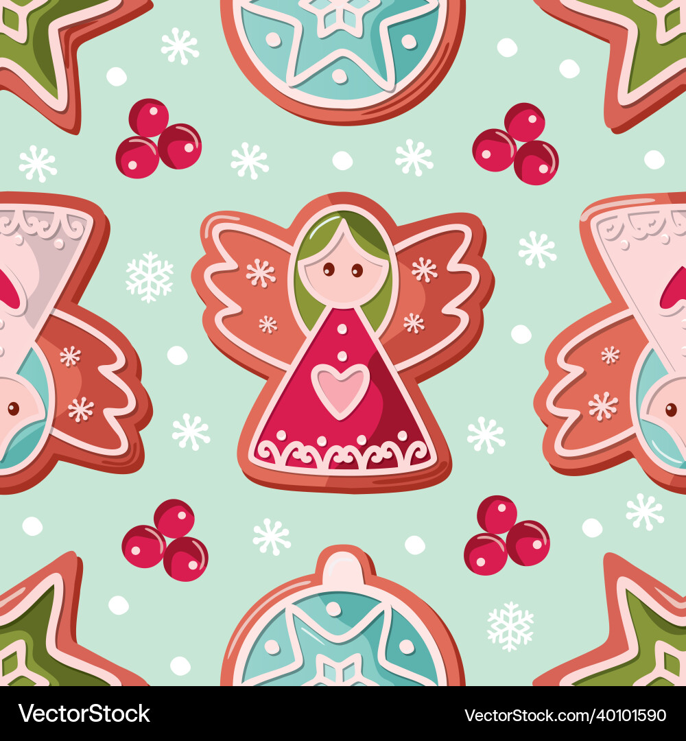 Christmas seamless background gingerbread angel Vector Image
