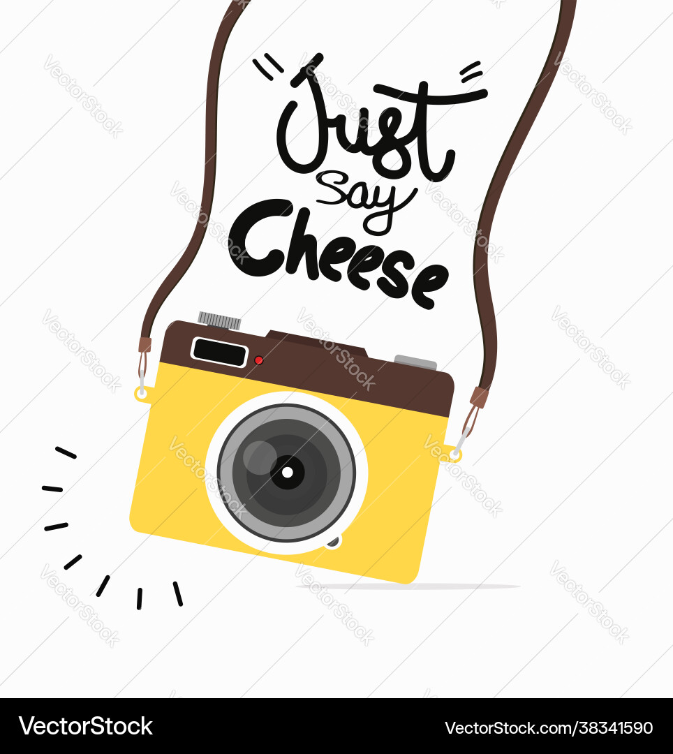 Hanging yellow camera with stylish lettering Vector Image