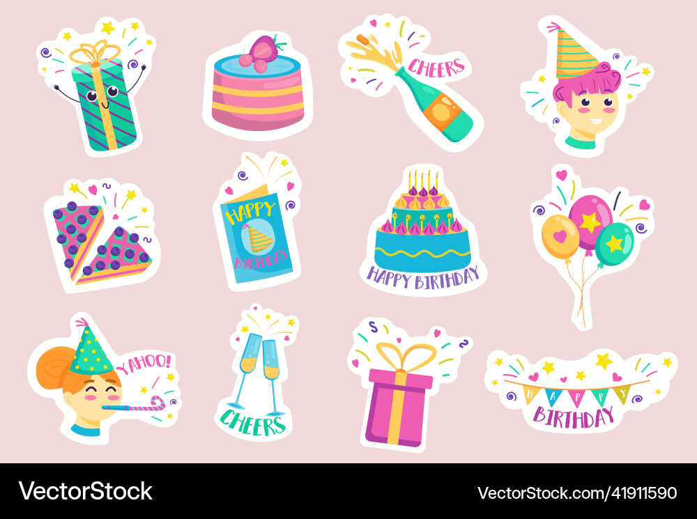 Happy birthday stickers set Royalty Free Vector Image